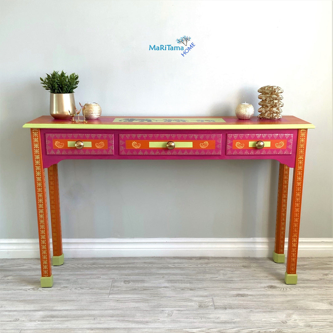 MaRiTama HOME - Indian Art Orange and Pink Entry Table